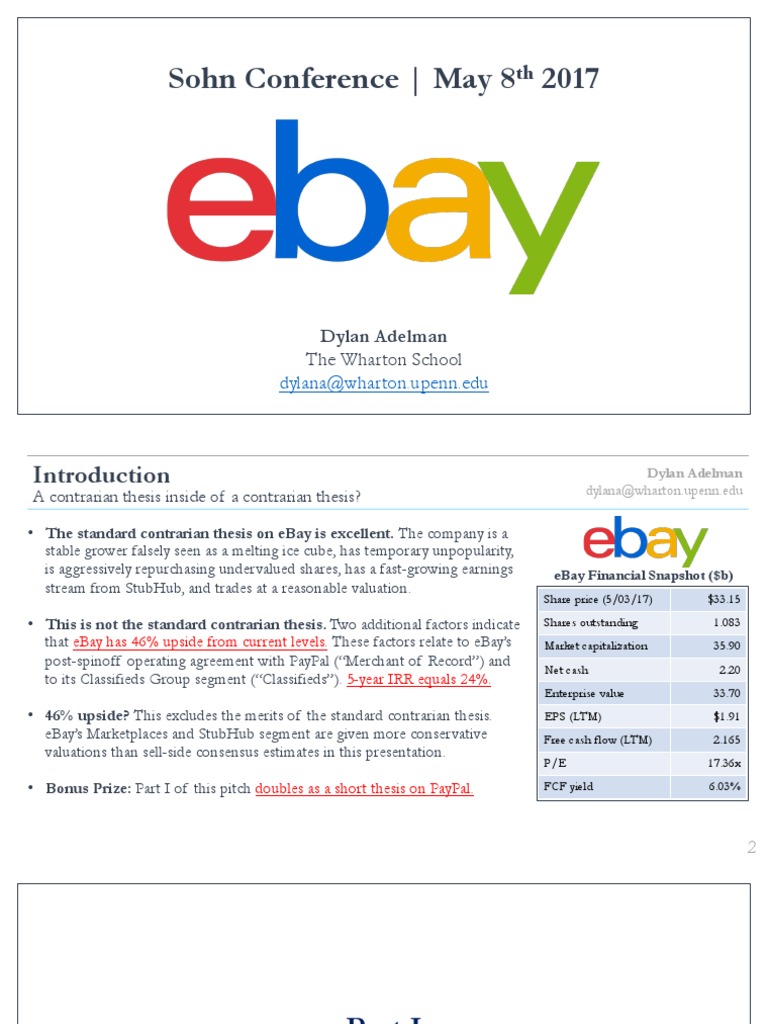 Ira Sohn - EBAY Dylan Adelman | PDF | Pay Pal | E Bay