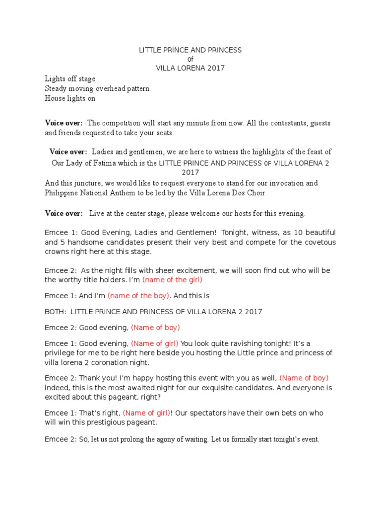EMCEE Script For VLD Kids Pageant | PDF