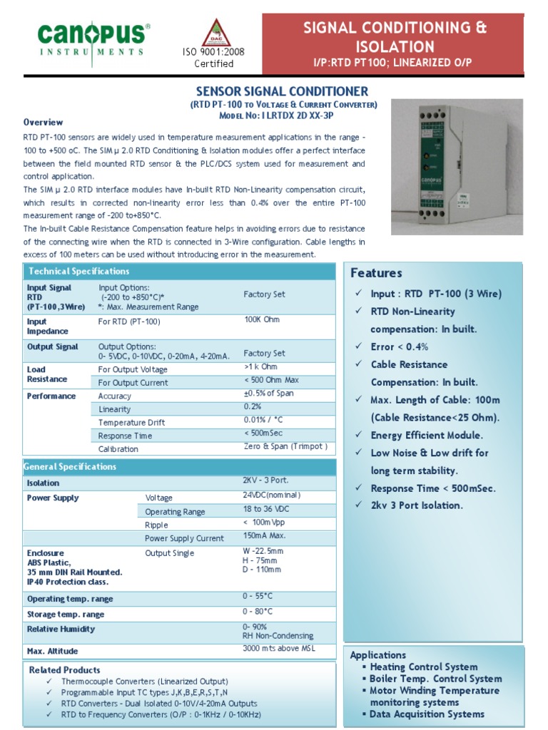 RTD PT 100 To Voltage and Current Converter | PDF | Electrical ...