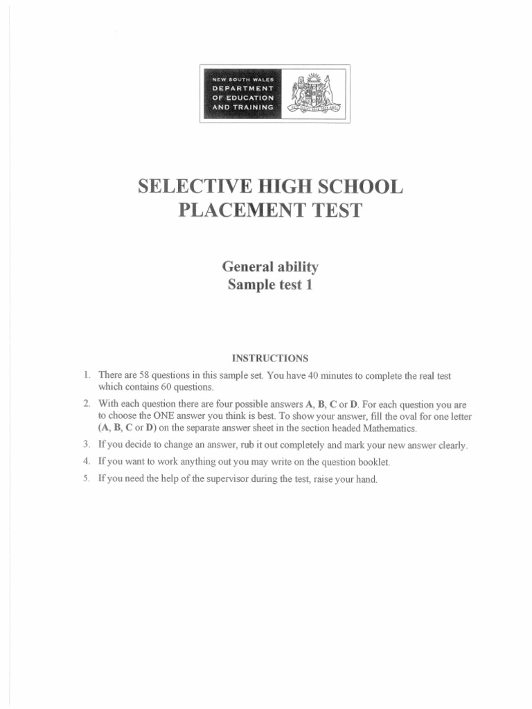 001 Selective School General Ability Placement Test | PDF