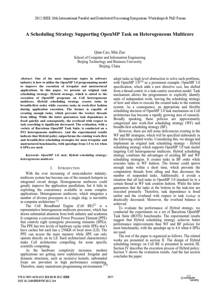 A Scheduling Strategy Supporting Openmp Task On Heterogeneous Multicore Pdf Scheduling