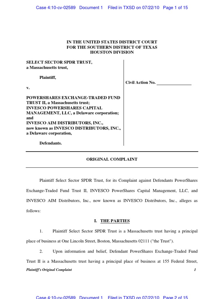 Complaint SPDR Invesco Ticker Symbol Trademark | PDF | Exchange Traded ...