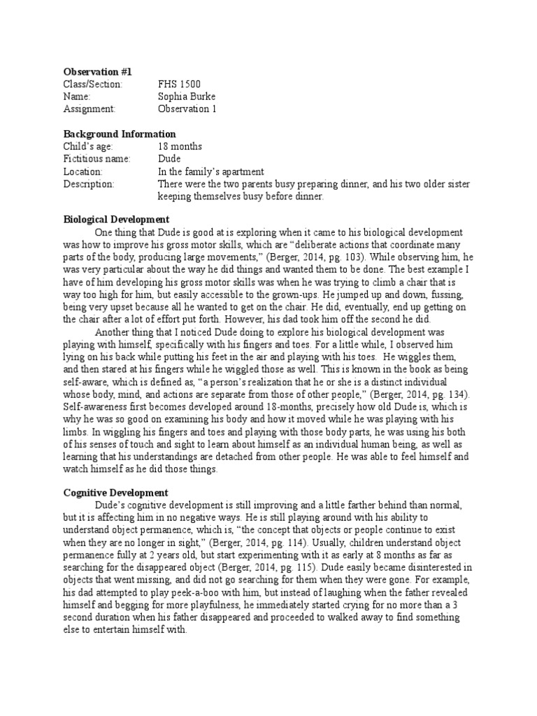 Observation 1 | PDF | Cognitive Development | Cognitive Science