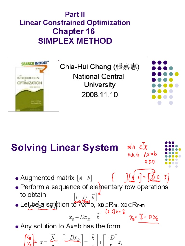 Simplex Method: Linear Constrained Optimization | PDF