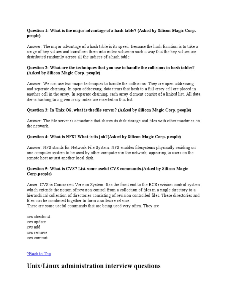 Unix/Linux Administration Interview Questions: Back To Top | PDF | File System | Computer File