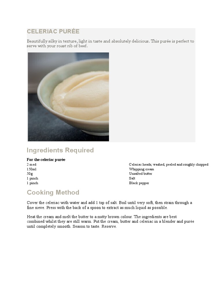 Celeriac Purée: Ingredients Required | PDF