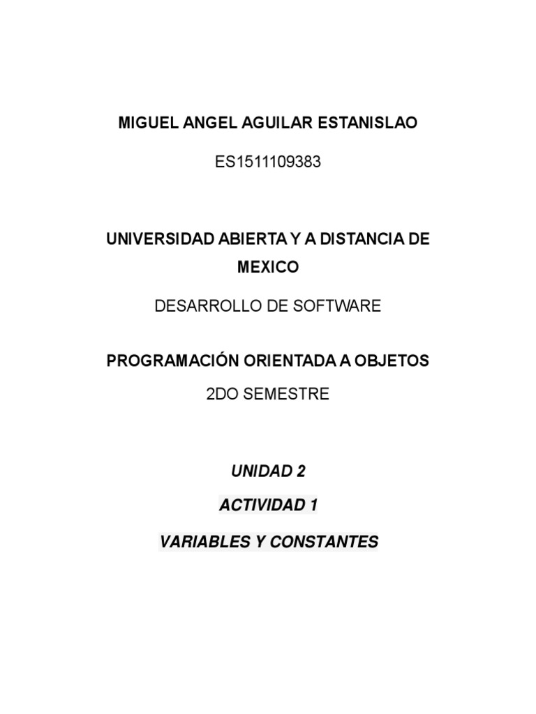 Variables y constantes en Java | PDF | Variable (informática) | Java ...
