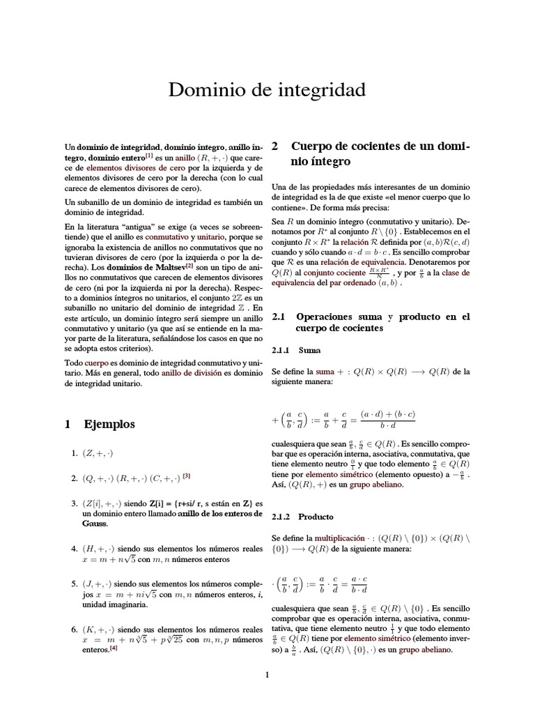 Dominio de Integridad | PDF | Anillo (Matemáticas) | Aritmética