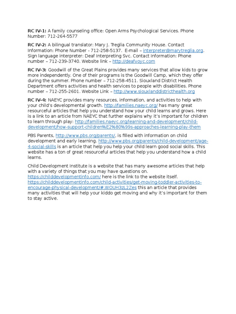 cda ii rc iv family resources