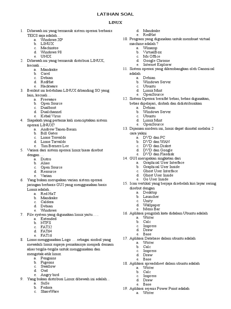 Latihan Soal Linux Ok SOAL LAGI ? KUNJUNGI | PDF