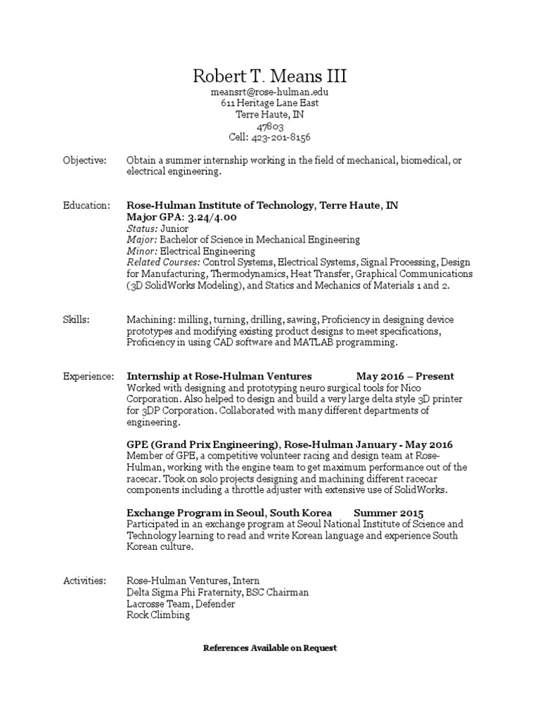 Robert Means Resume 1 | PDF | Mechanical Engineering | Engineering