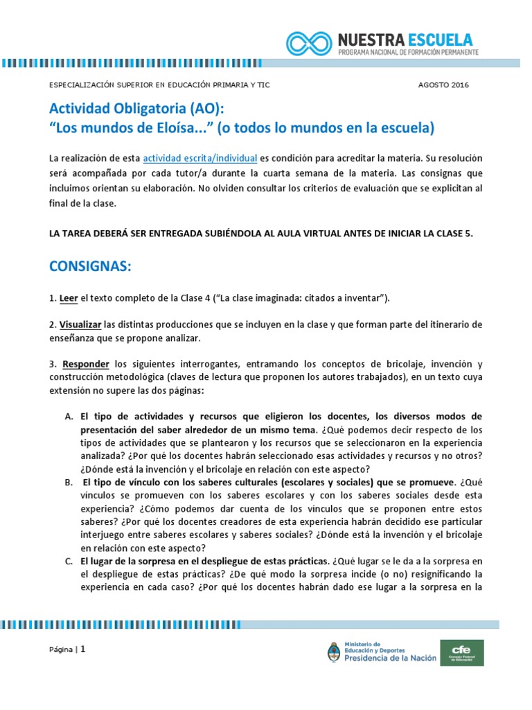 Practicas Consigna Actividad Obligatoria Clase4 | PDF | Comunicación | Cognición
