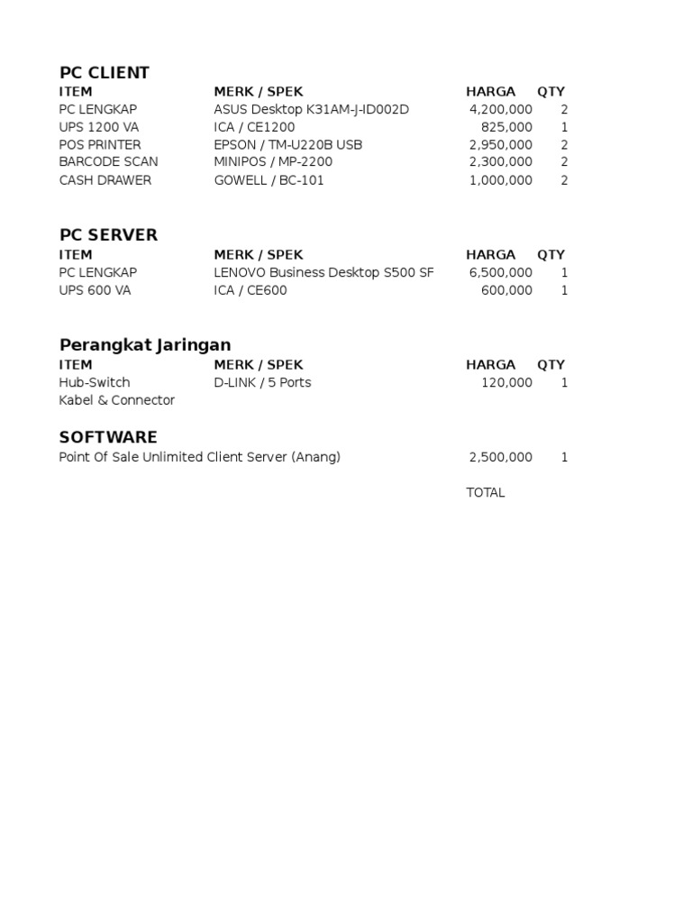 PC Client: Item Merk / Spek Harga QTY | PDF