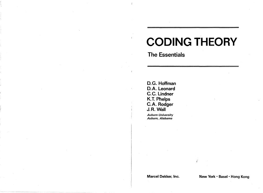 Coding Theory The Essentials-D G Hoffman | PDF