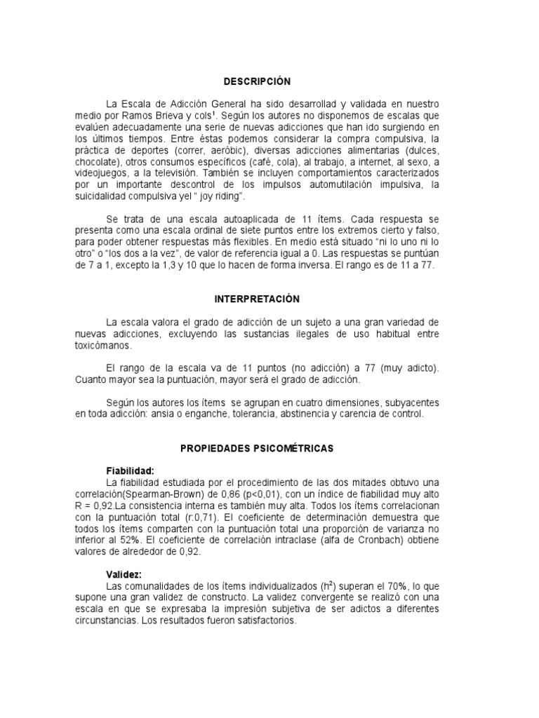 MEDICINA - Test-EAG - Escala de Adicción General - Instrucciones | PDF ...