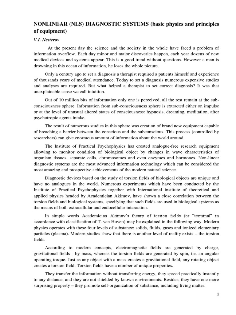 NONLINEAR (NLS) DIAGNOSTIC SYSTEMS (Basic Physics and Principles of ...