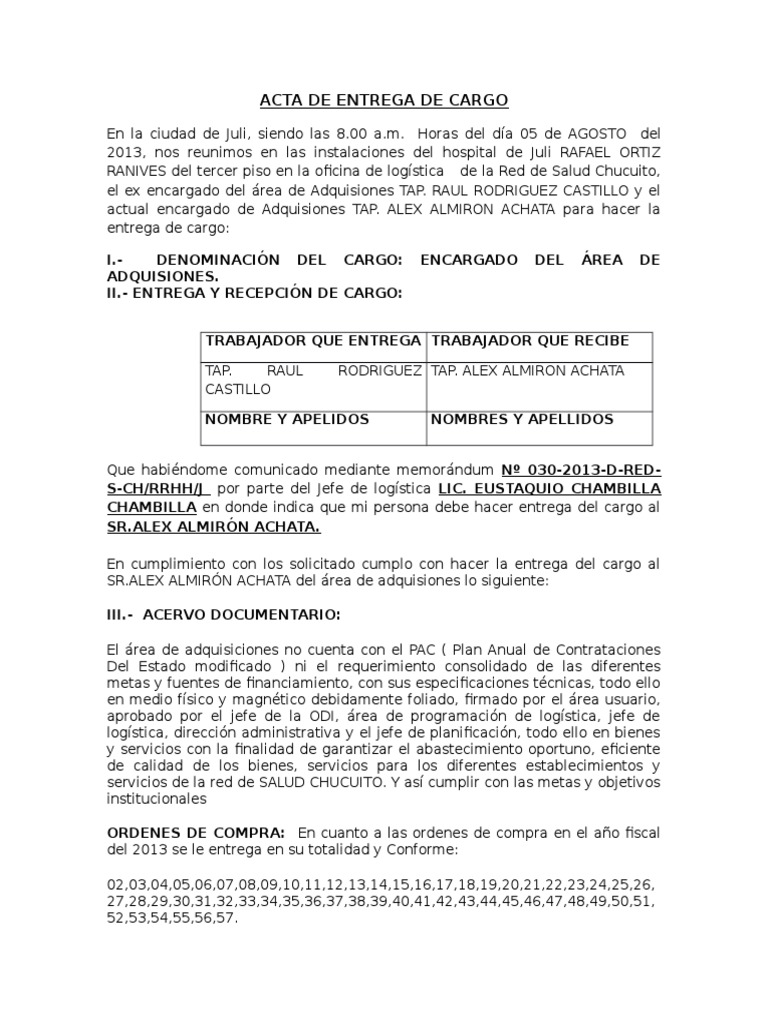 Acta de Entrega de Cargo