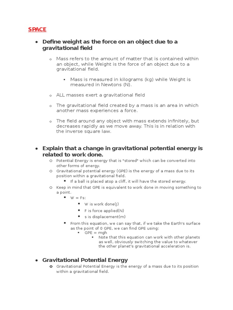 Define Weight As The Force On An Object Due To A Gravitational Field ...