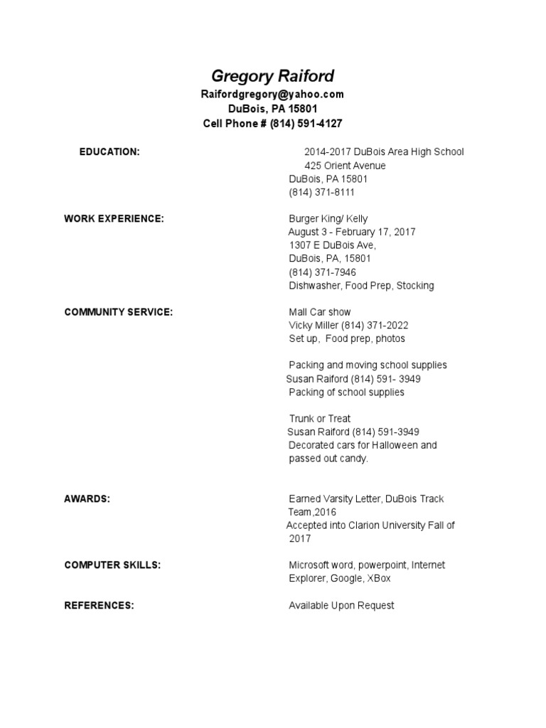 Gregory Raiford's Resume Summary | PDF