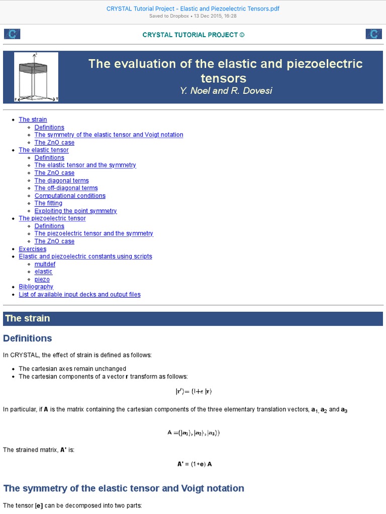 CRYSTAL Tutorial Project - Elastic and Piezoelectric Tensors | PDF ...