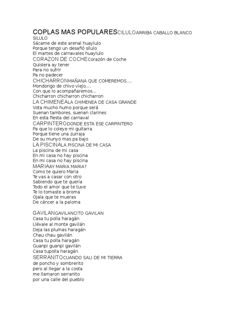 Coplas Mas Popularesciluloarriba Caballo Blanco Silulo | PDF