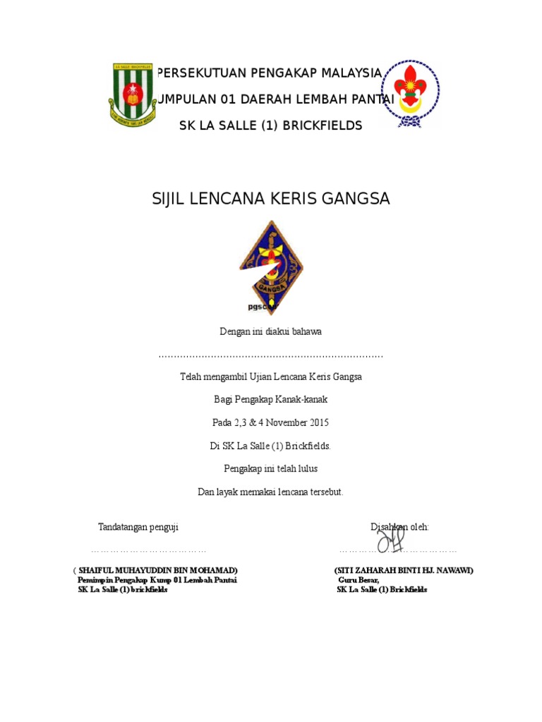Sijil Lencana Keris Gangsa | PDF