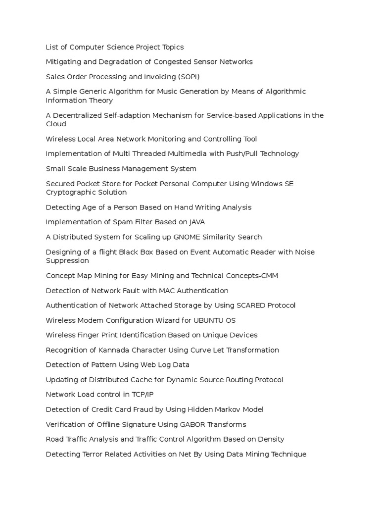List of Computer Science Project Topics | Authentication | Computer Network List of Computer Science Project Topics | Authentication | Computer Network