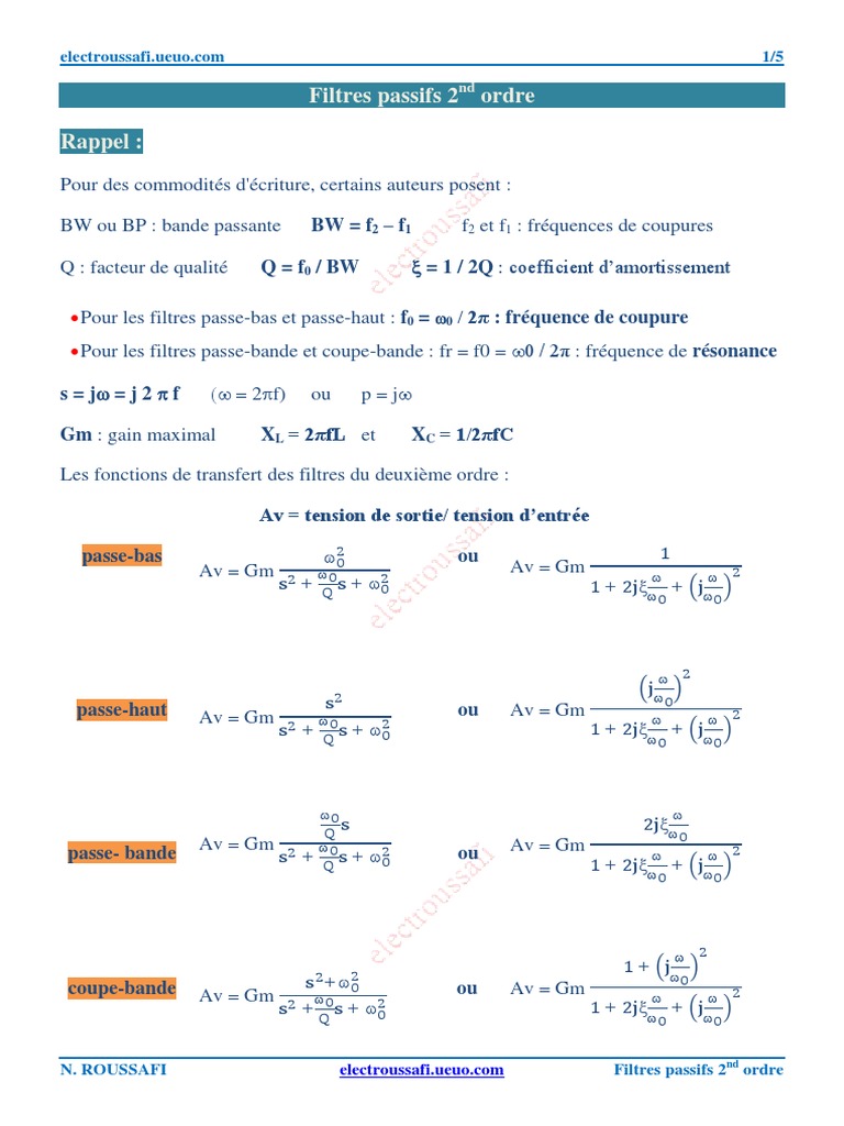Filtres Passifs 2nd Ordre : Théorie et Exercices | PDF | Filtre ...