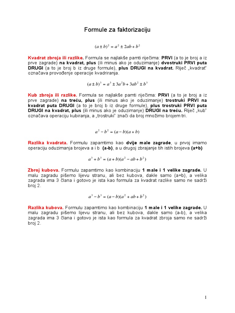Faktorizacija Formule PDF | PDF
