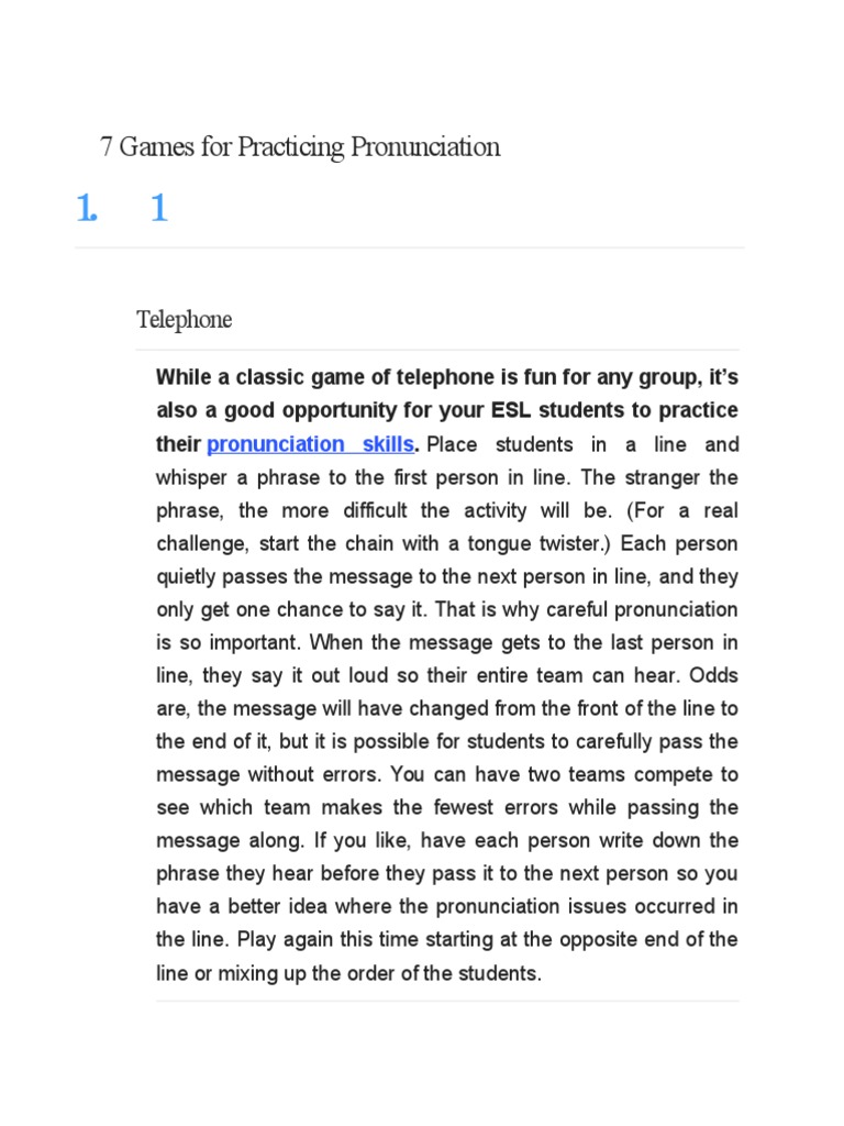 Fun Games to Enhance Pronunciation Skills | PDF | Sentence (Linguistics ...