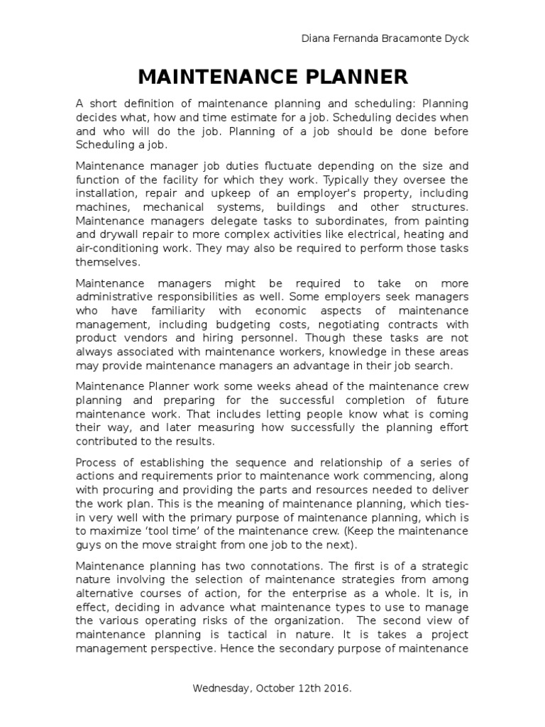 Maintenance Planner | PDF | Performance Indicator | Employment