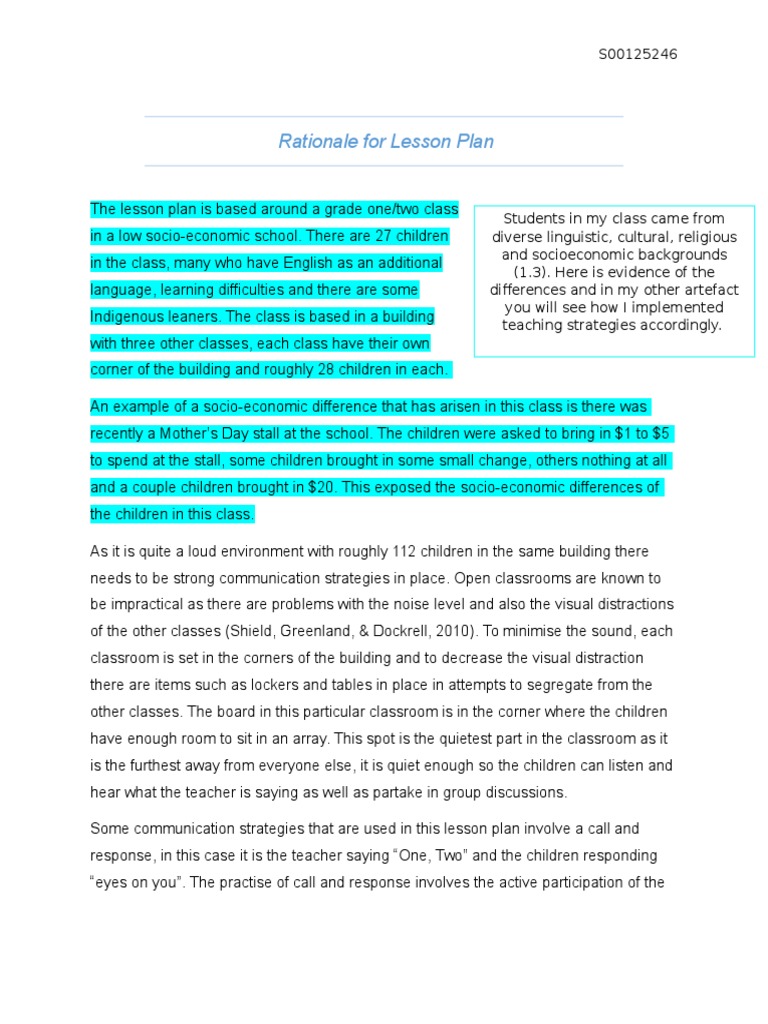 Rationale For Lesson Plan | PDF | Lesson Plan | Intelligence