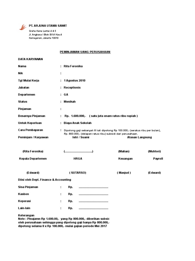 1.form Pinjaman Perusahaan | PDF