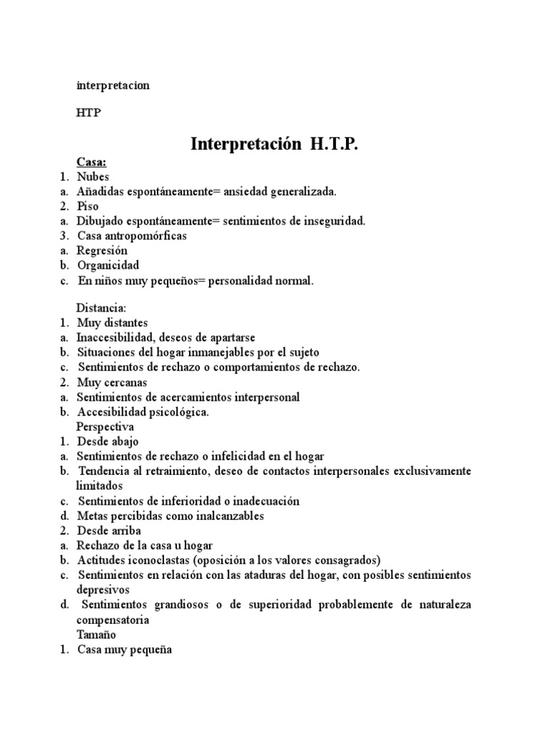 Interpretacion HTP | PDF | Narcisismo | Esquizofrenia