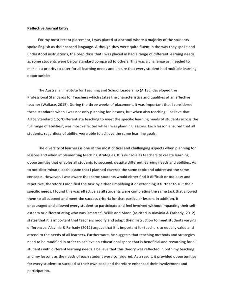 ESL Student Teaching Reflection | PDF | Brainstorming | Learning