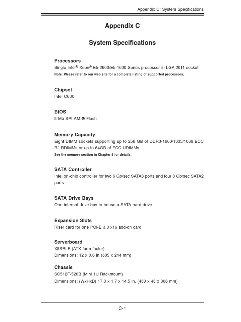 Appendix C System Specifi Cations: Processors | PDF | Computer Hardware ...