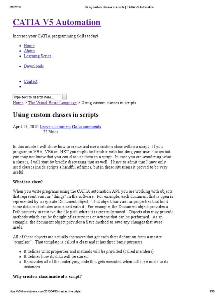 Using Custom Classes In Scripts Catia V5 Automation Pdf Class Computer Programming 7430