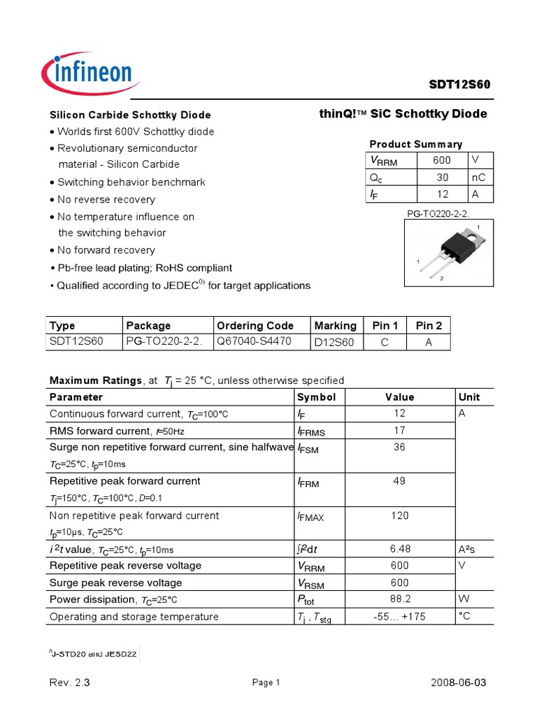 D12S60 Infineon PDF | PDF | Diode | Electrical Resistance And Conductance