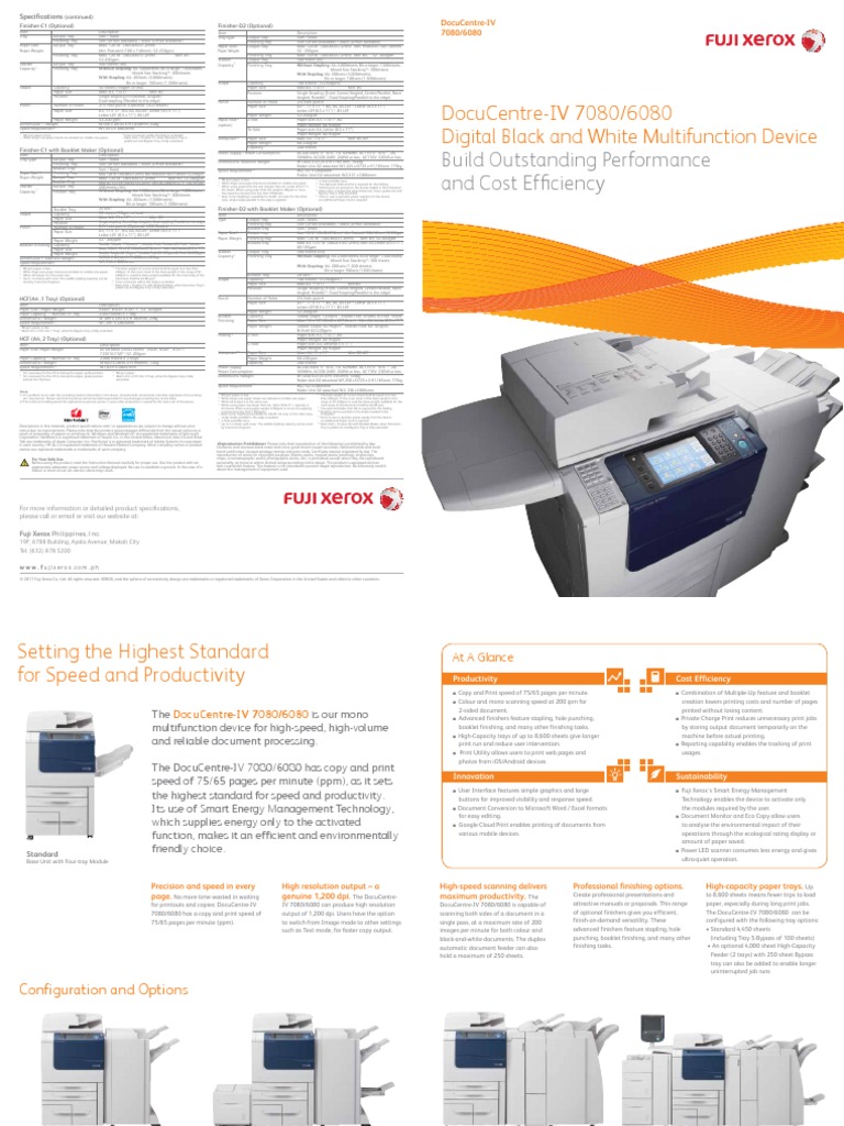 DocuCenter-IV 7080 6080 PH Brochure | PDF | Image Scanner | Printer ...