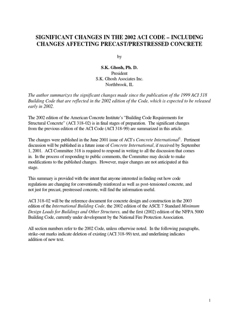 2002 ACI Code Changes Summary | PDF | Prestressed Concrete | Column