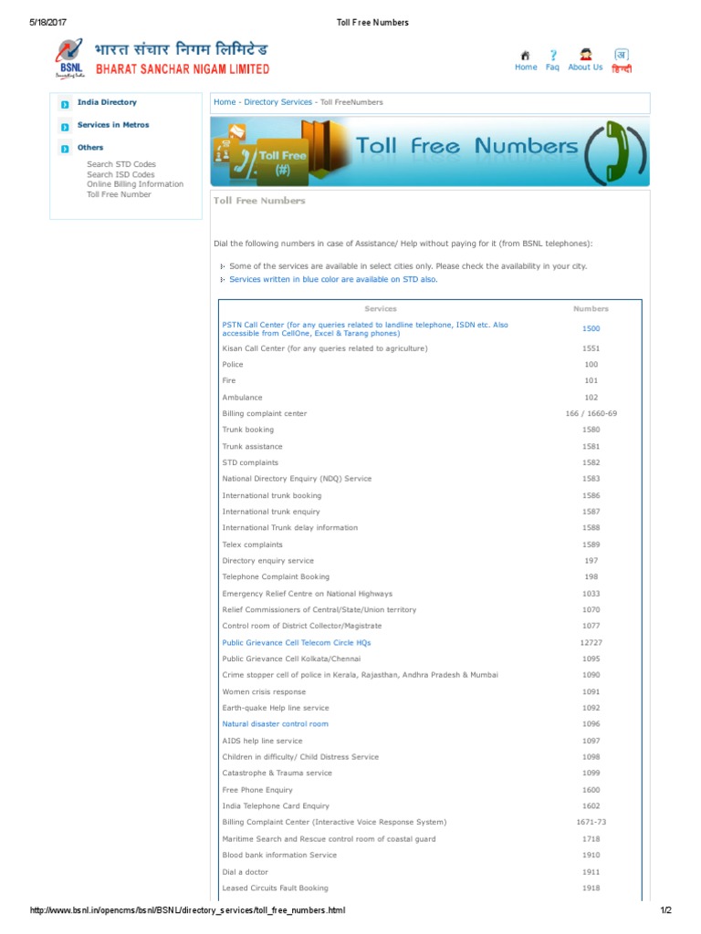Toll Free Numbers: Search STD Codes Search ISD Codes Online Billing ...