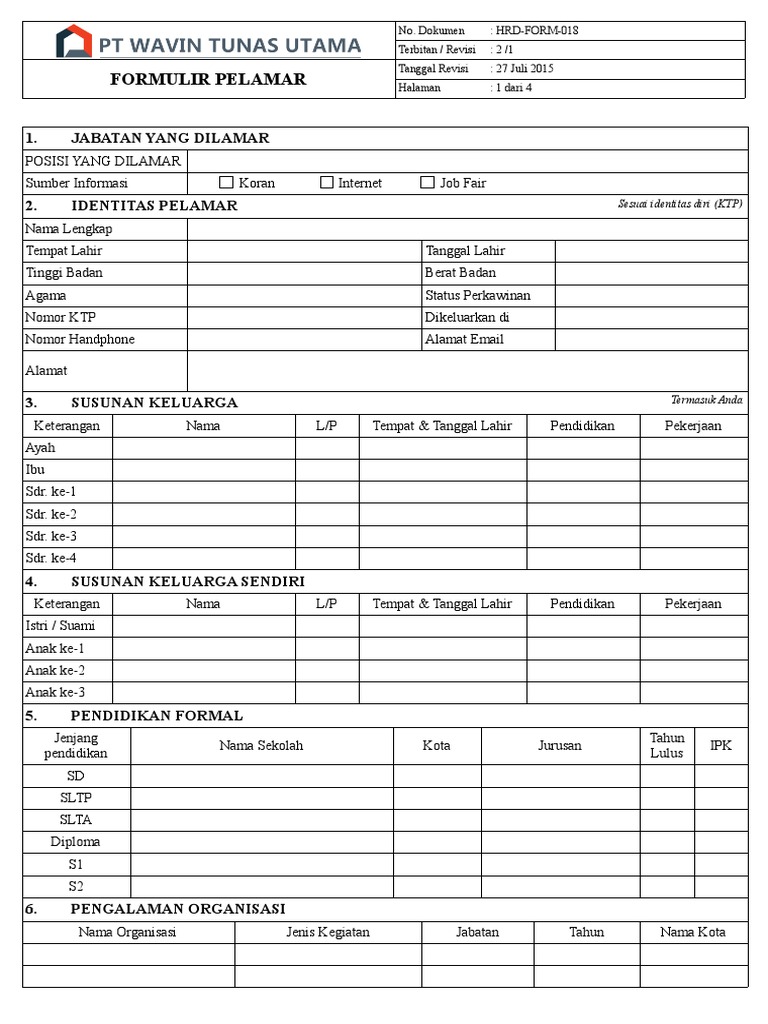Formulir Pelamar Kerja | PDF