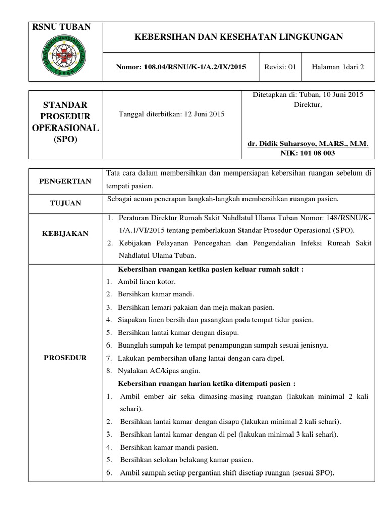 Sop Kebersihan Ruangan