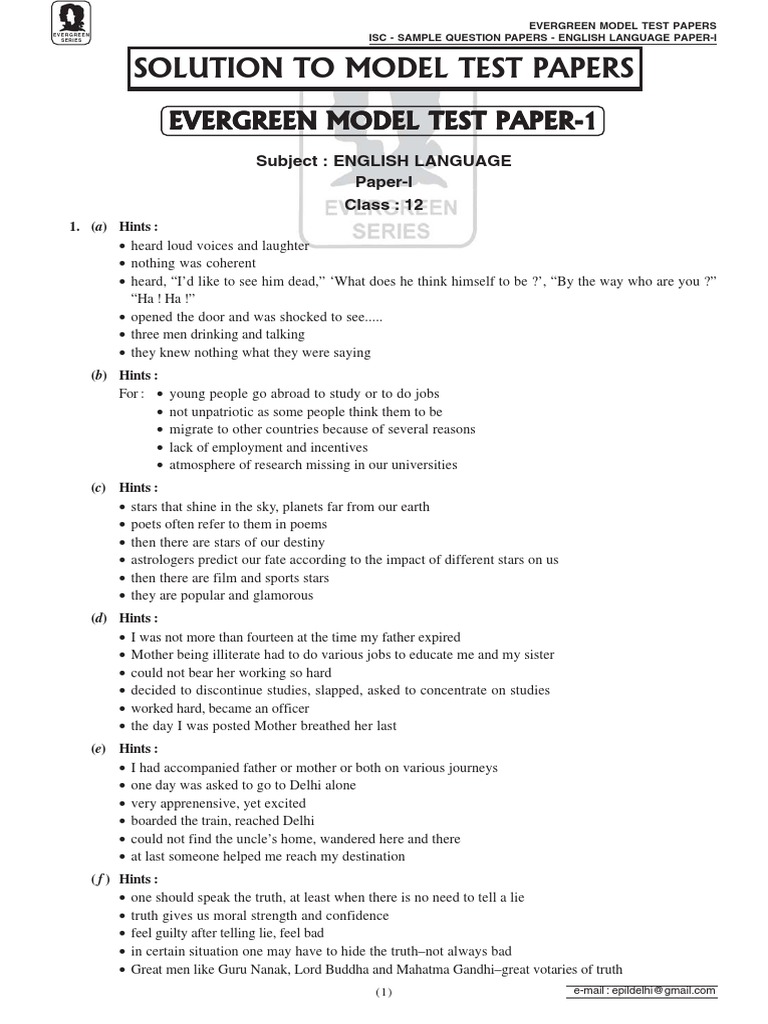 Isc - Sample Question Papers - English Language Paper-I | PDF | British ...