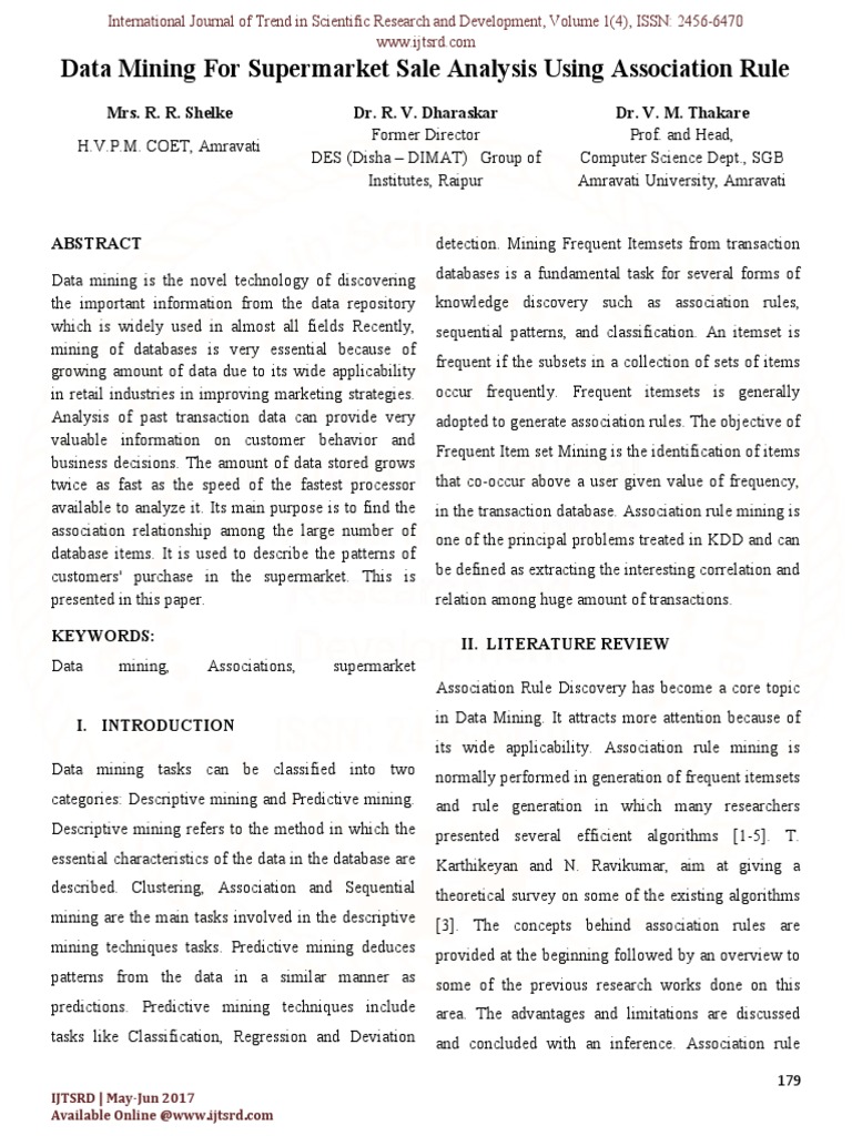 Data Mining For Supermarket Sale Analysis Using Association Rule Pdf Data Mining