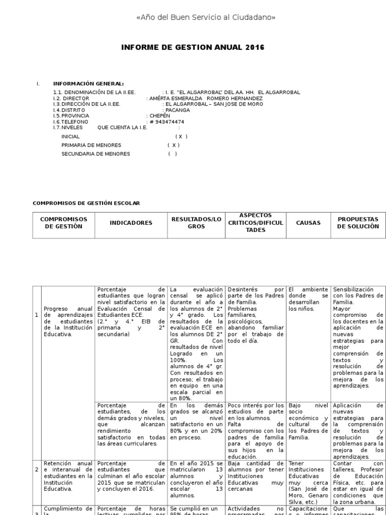 Informe de Gestion Anual 2017 | PDF | Salón de clases | Evaluación