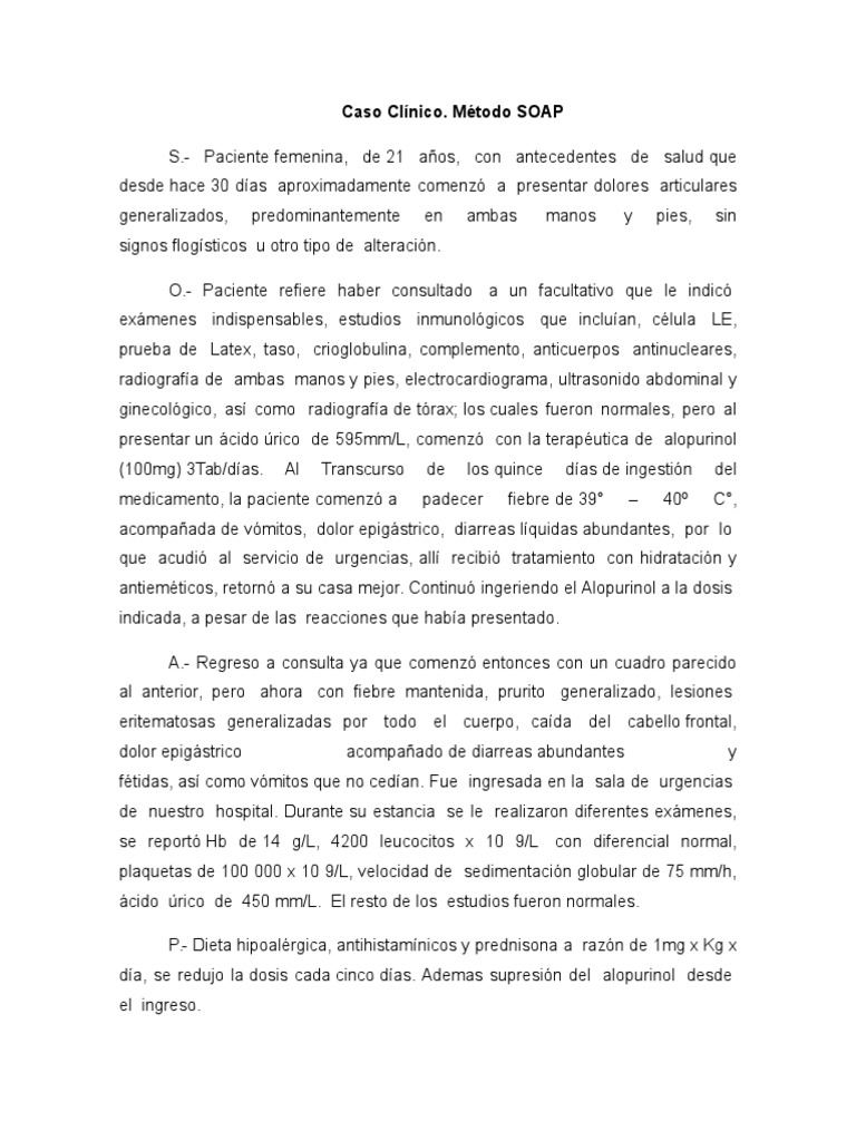 Caso Clínico. Metodo SOAP | PDF | Medicamentos con receta | Drogas