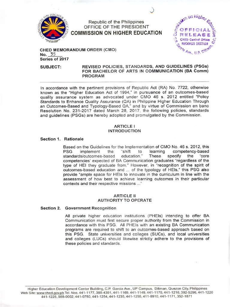 CHED CMO No. 35, Series of 2017 | PDF