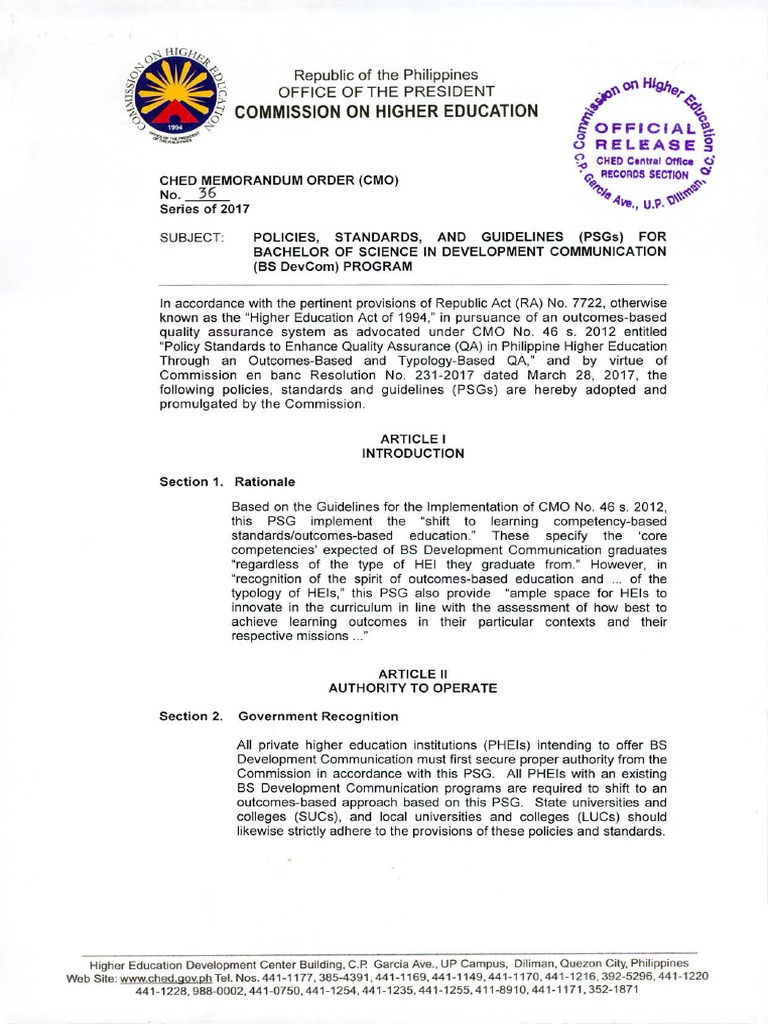 CHED CMO No. 36, Series of 2017