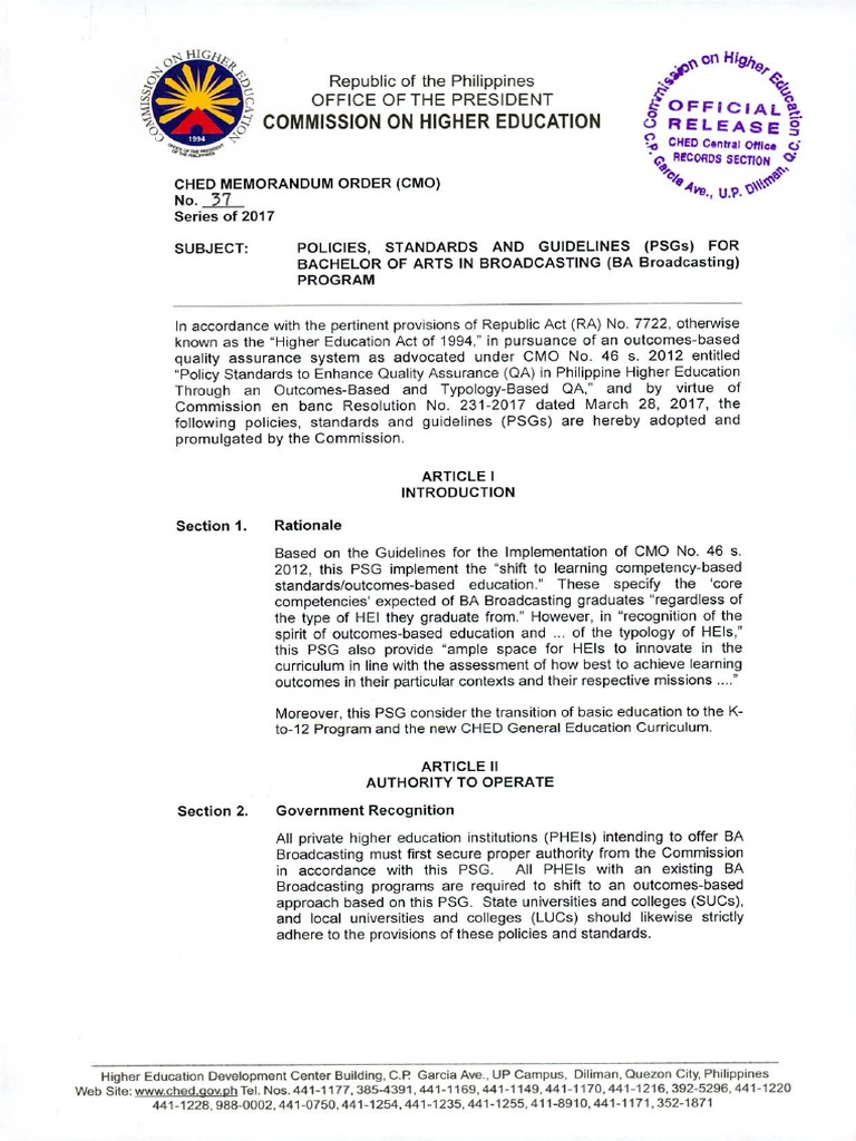 CHED CMO No. 37, Series of 2017